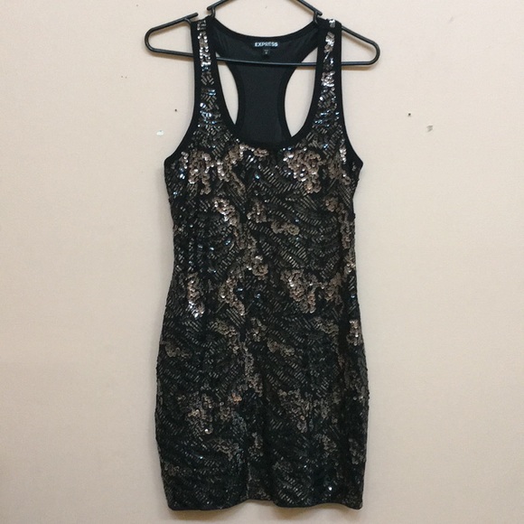 Express | Dresses | Black Sequin Express Racerback Dress | Poshmark